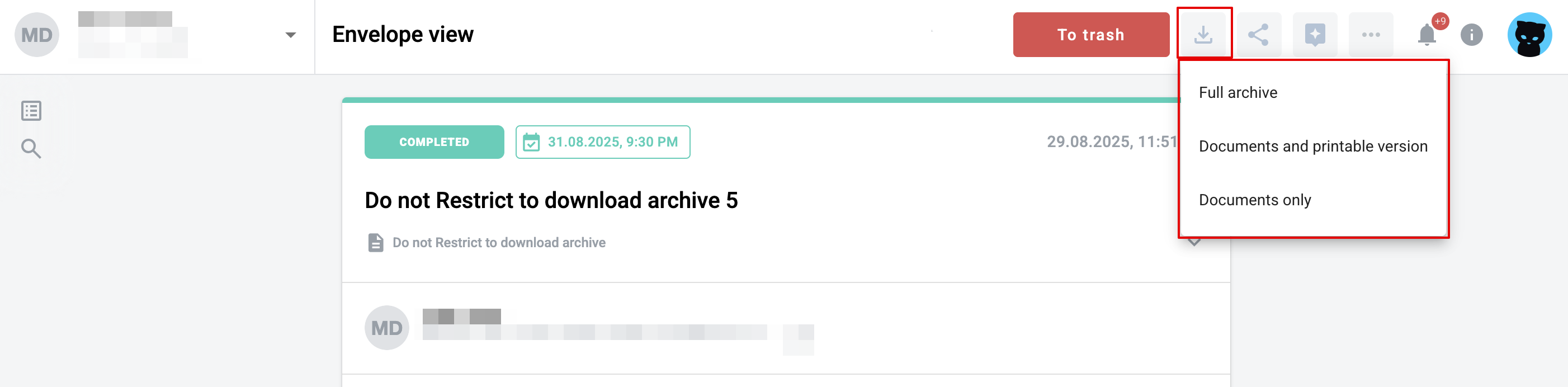 Download or send to print the signed data — WhiteDoc documentation